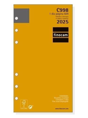 Recambio Agenda Anual (2025) Finocam C998 Classic 609 94X171 Anualidad D/p. Recambios agenda ...